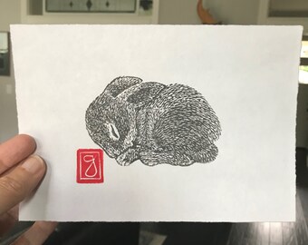 Bunny Linocut Print Original Rabbit Linocut Wildlife Linocut Gift for ...
