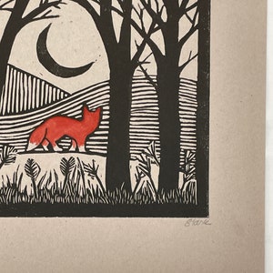 Folk Art Style Fox Lino Print Small Wall Art Artist Signed by Gina ...