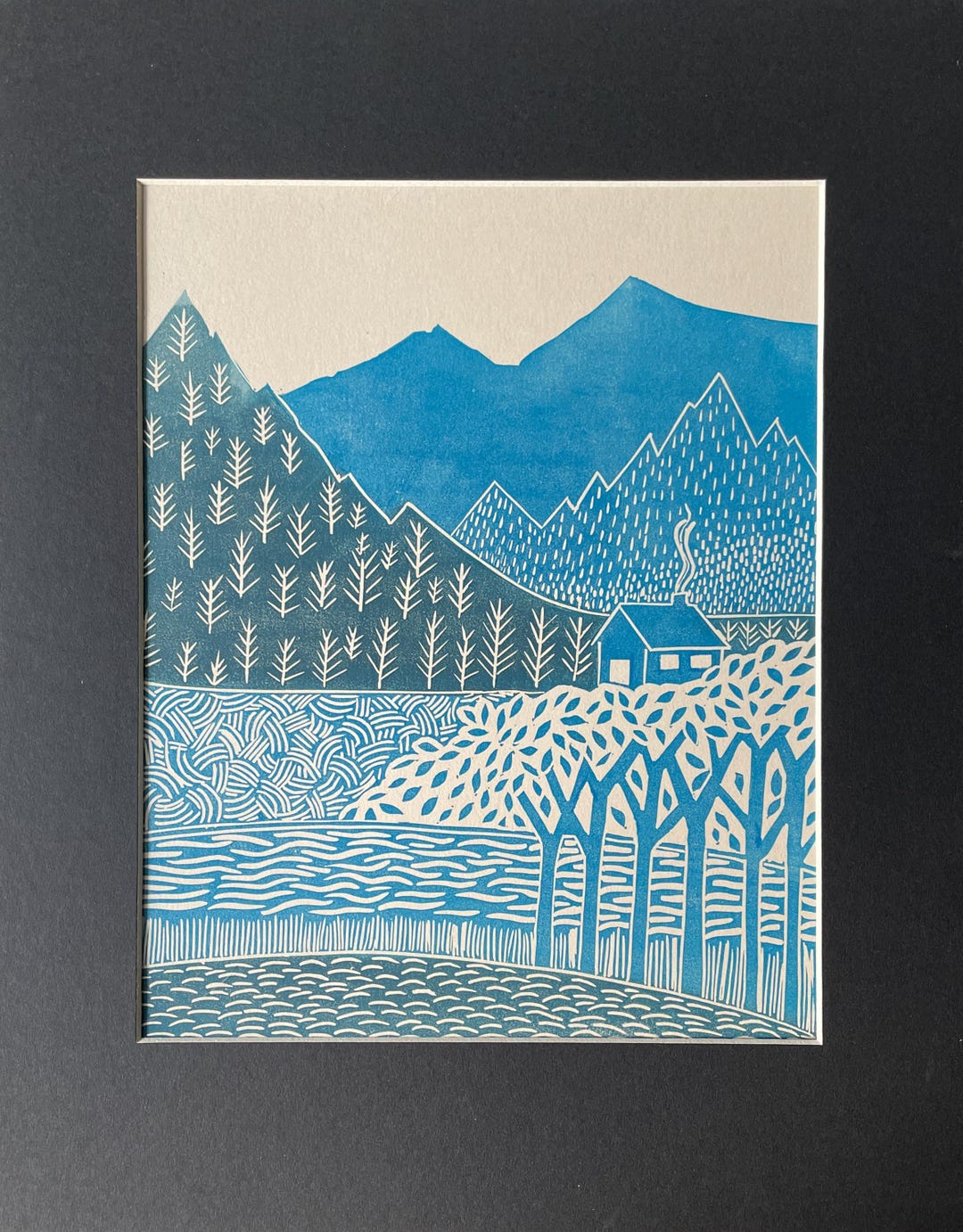 Cabin in the Mountain Linocut Print, Blue Mountains, Contemporary ...
