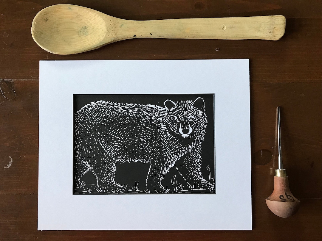 Black Bear Linocut Print Bear Wall Art Original Linocut Printmaking by ...