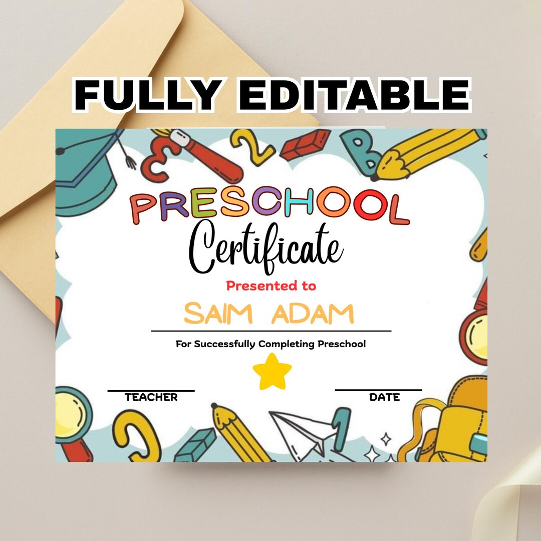 Editable Preschool Graduation Certificate, Graduation Diploma Template ...