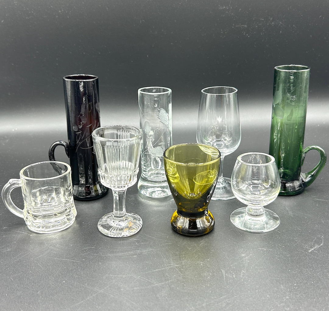 Vintage Shot Glass Collection – Assorted Clear & Colored Glass Barware ...