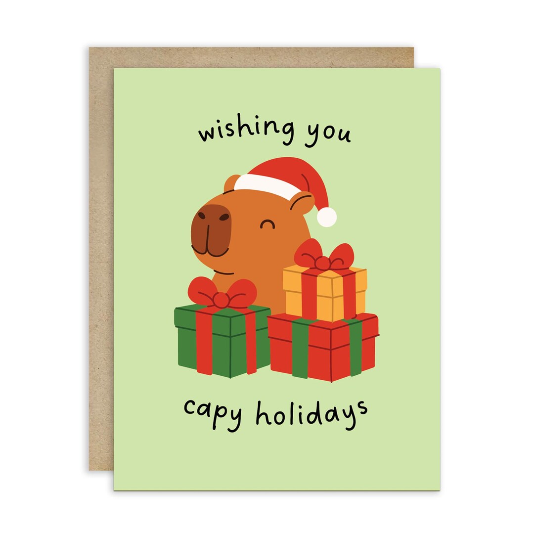 Capybara Christmas Card | Capy Pun Animal Santa Claus Hat Merry ...