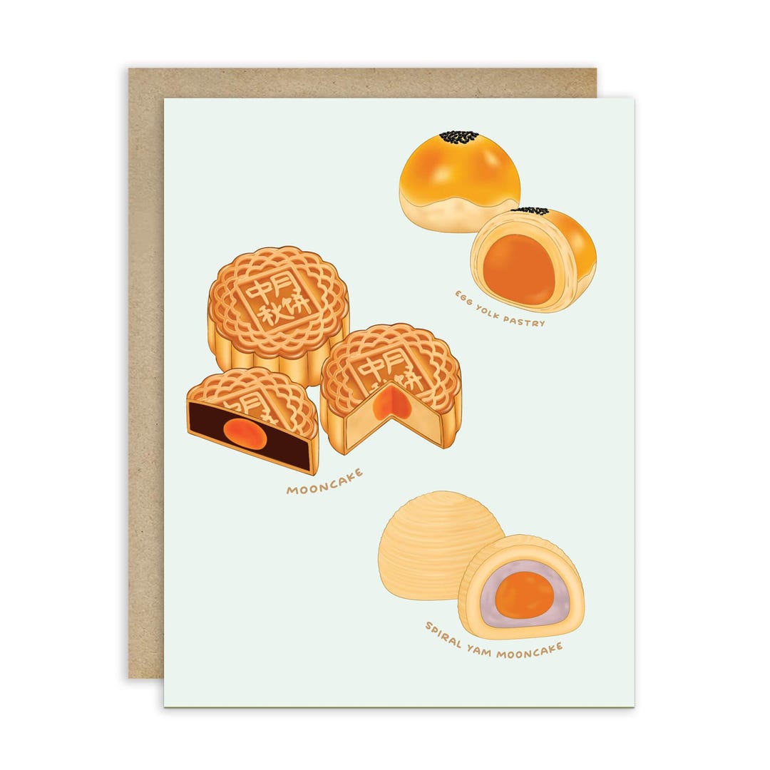 Pastry Trio Mid-autumn Festival Card | Cute Chinese Egg Yolk Taro Yam ...