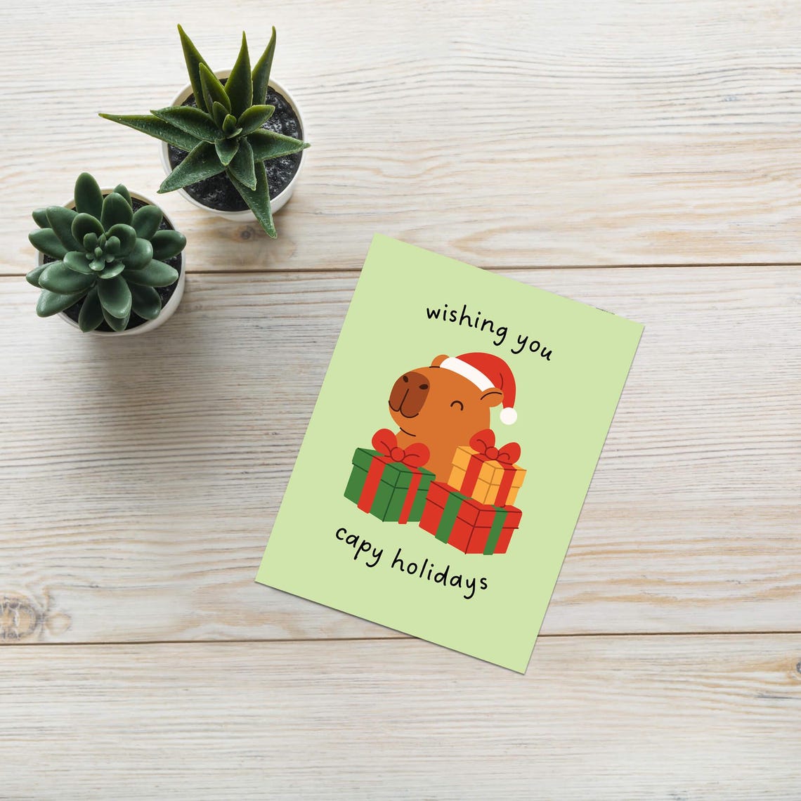 Capybara Christmas Card | Capy Pun Animal Santa Claus Hat Merry ...