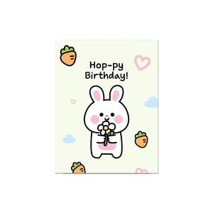 Rabbit Birthday Card | Cute White Bunny Pun Funny Carrot Flowers Spring ...