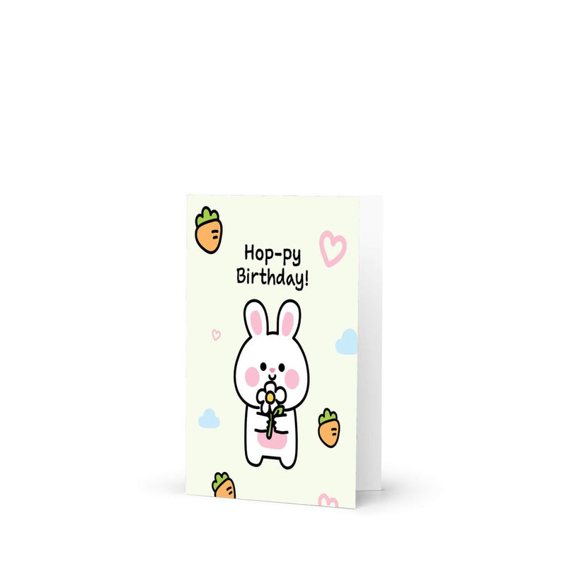 Rabbit Birthday Card | Cute White Bunny Pun Funny Carrot Flowers Spring ...