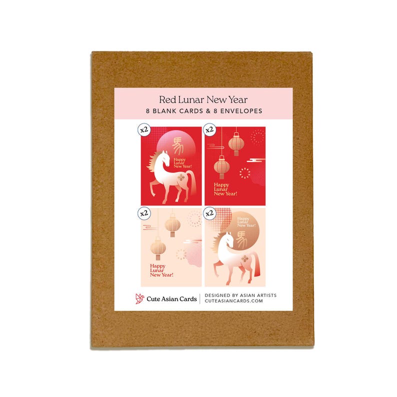Year of the Horse 2026 Cards | Red Assorted Card Pack of 8 Boxed Set ...