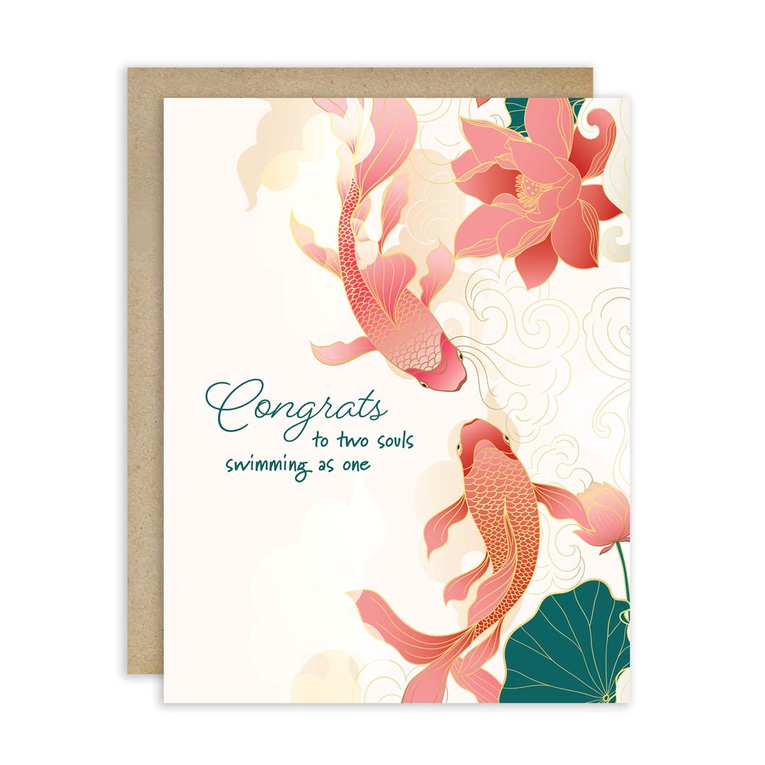 Koi Wedding Card | Fish Asian Elegant Swimming Japanese Chinese Lotus ...