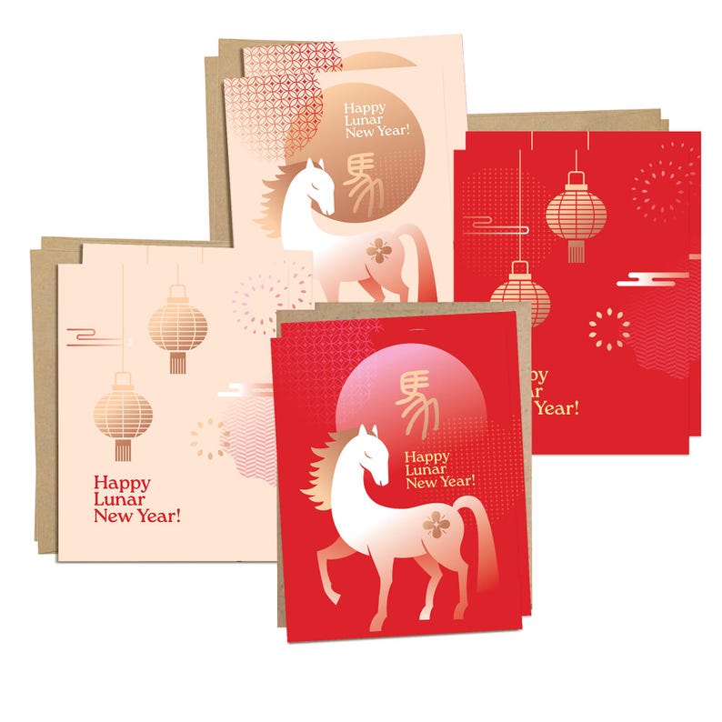 Year of the Horse 2026 Cards | Assorted Card Pack of 8 Boxed Set | Red ...