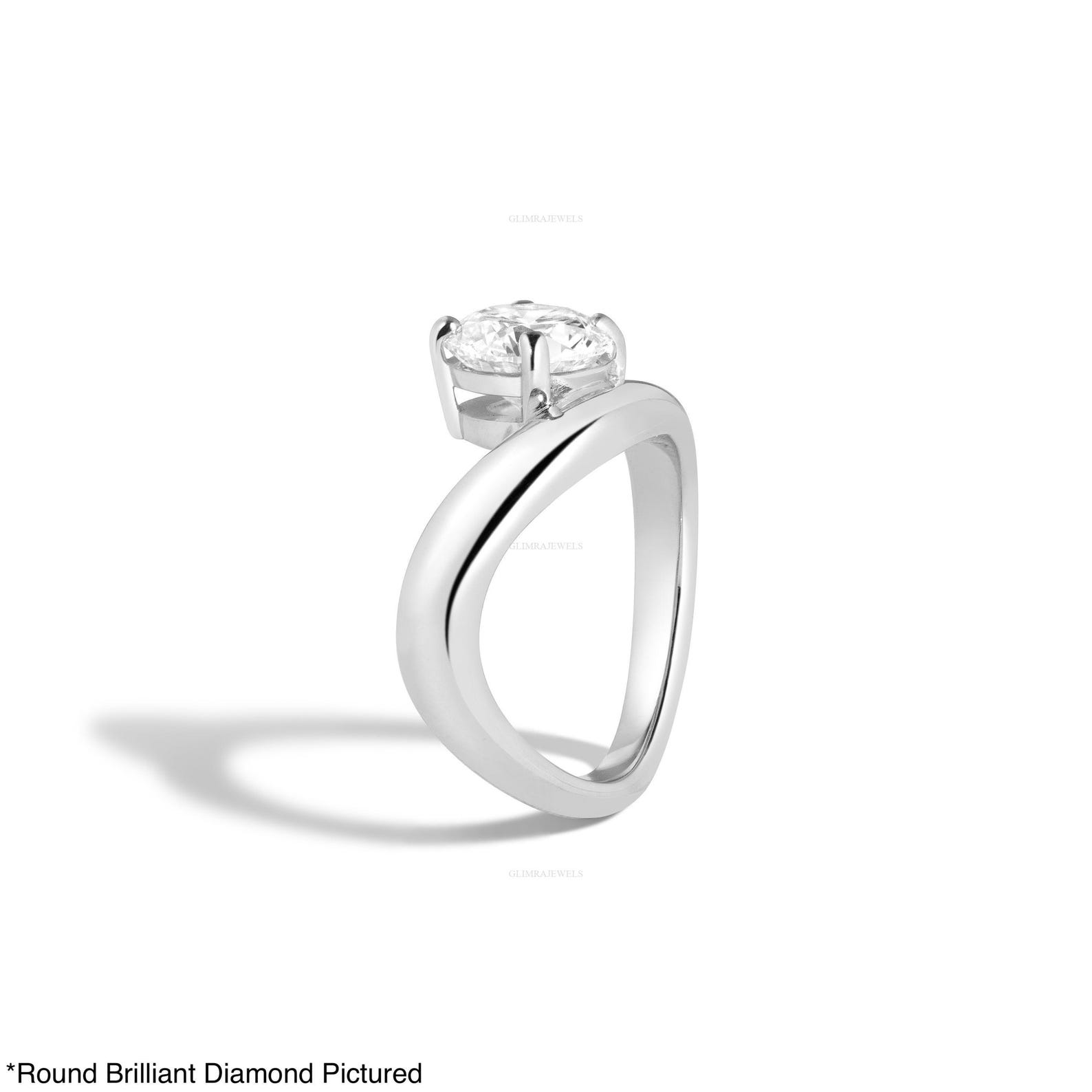 Emerald Cut Diamond Wave Ring Sculptural Cloud Band 14K Solid Gold Lab ...
