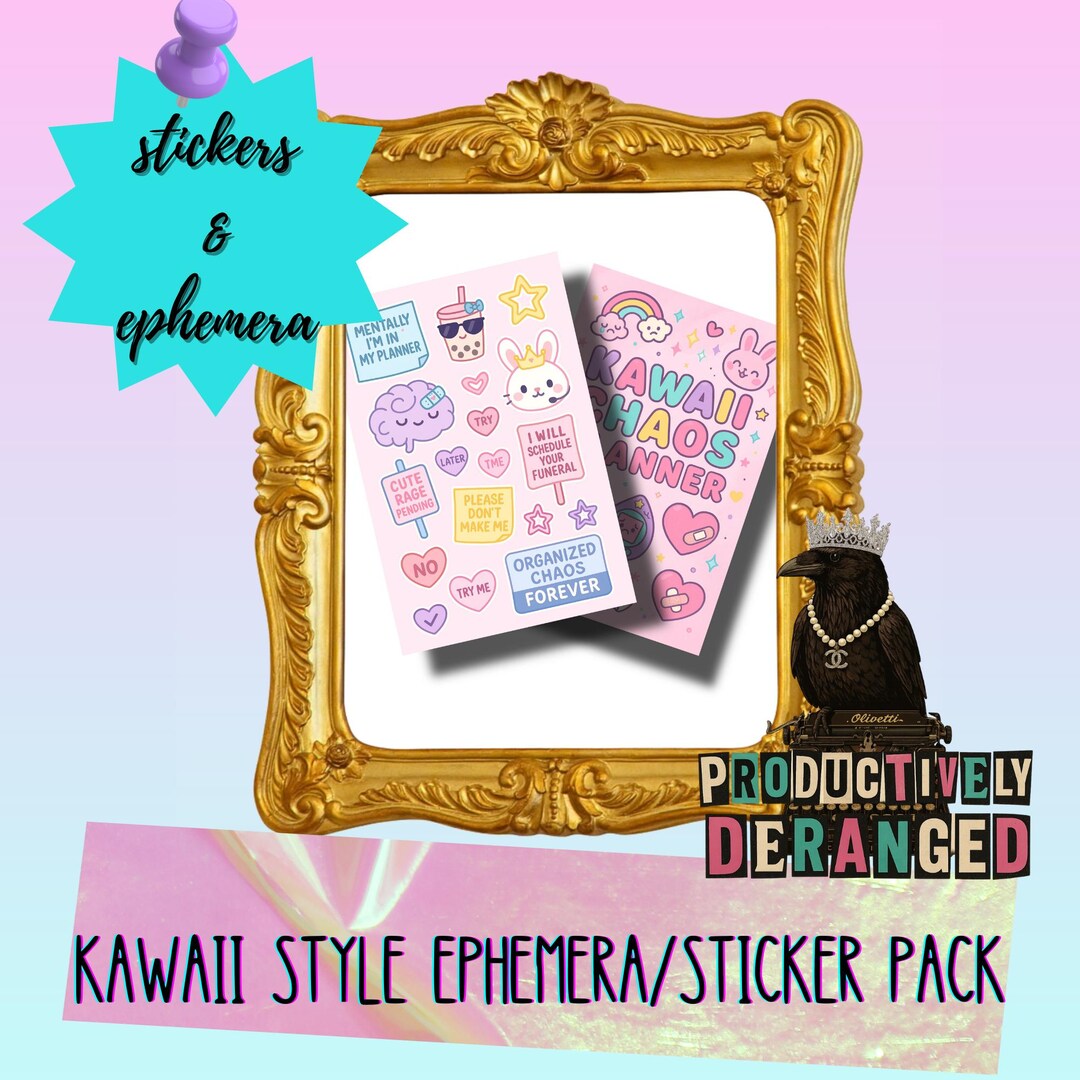 Kawaii Chaos Planner Cover & Sticker Sheet | Pastel Goth ADHD (PDF/PNG ...