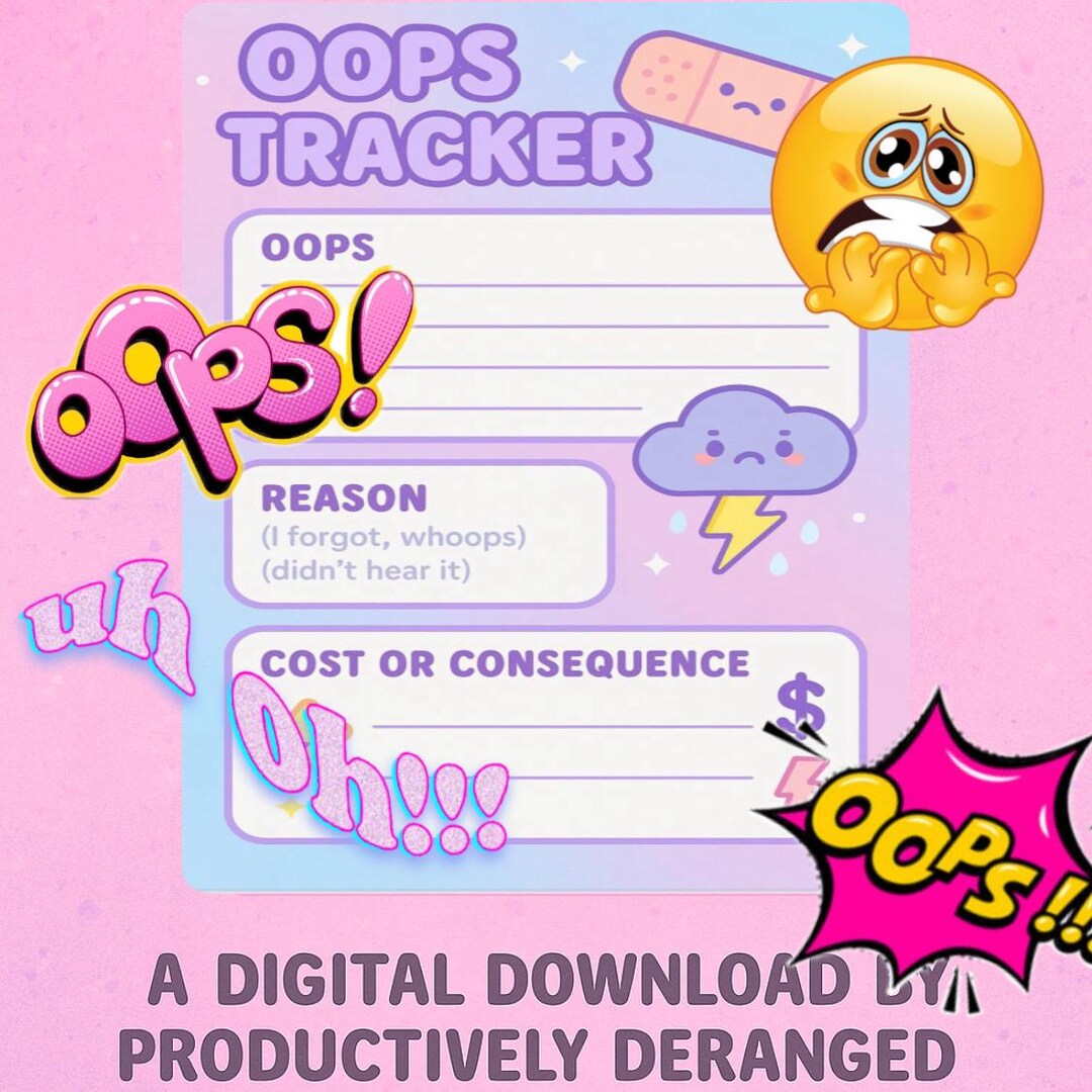 Kawaii Oops Tracker Printable | ADHD Self-accountability Log | Cute ...