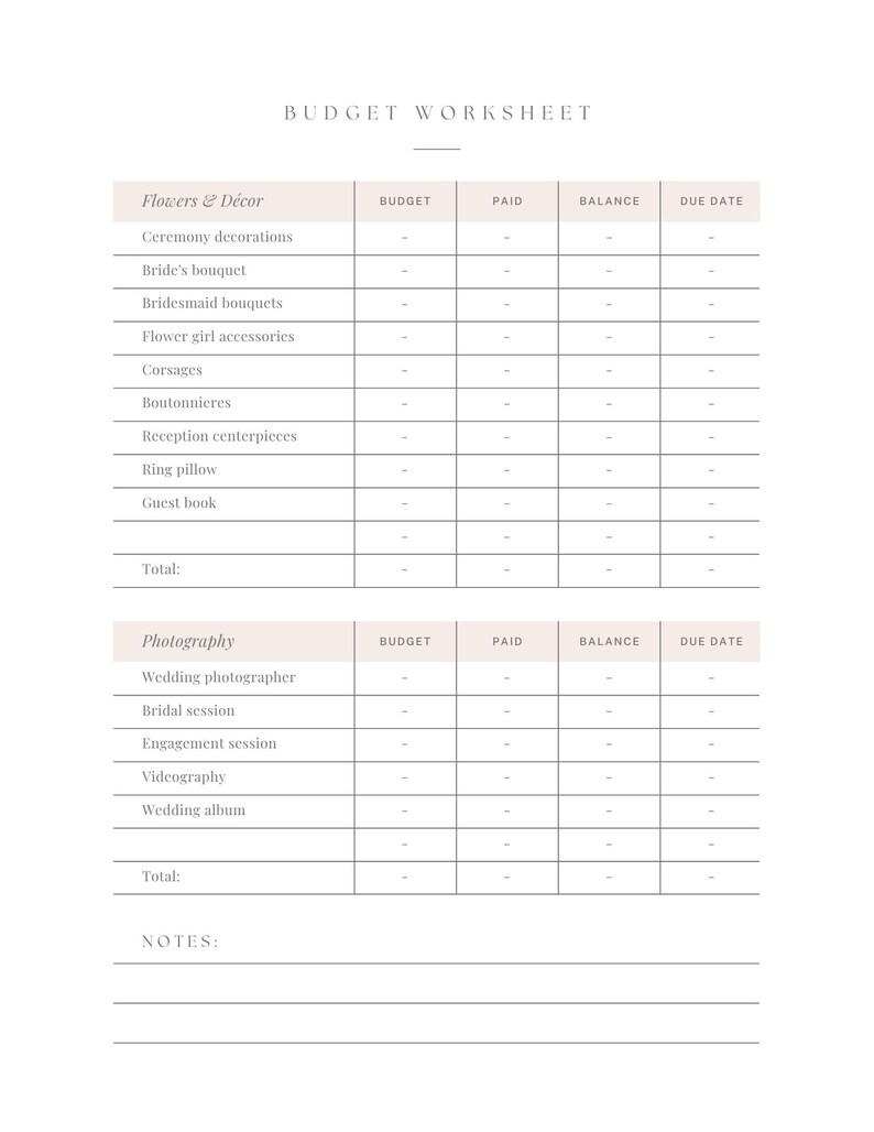 Wedding Budget Planner Printable | Digital Download PDF | Wedding ...
