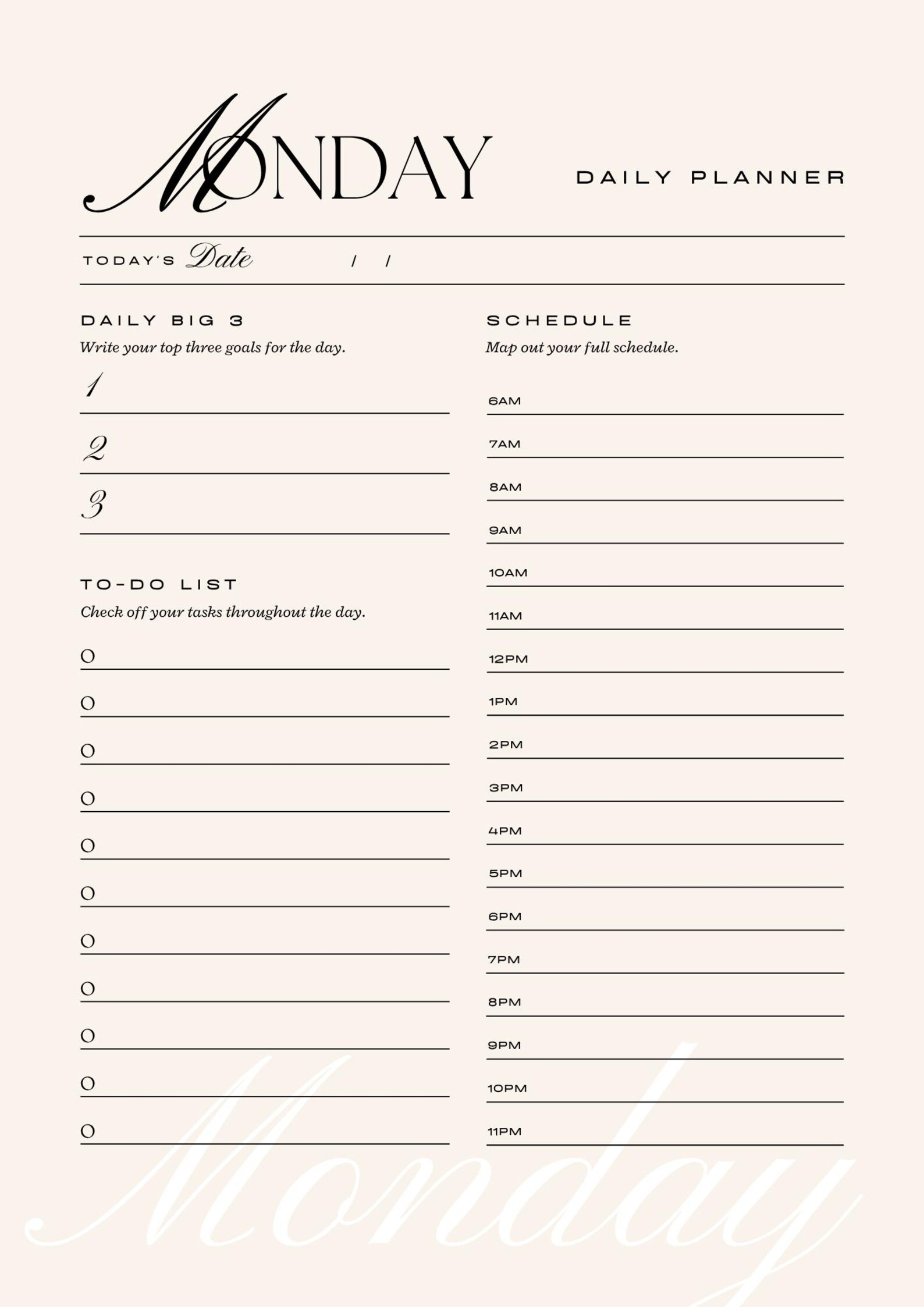Elegant Daily Planner Printable | 7-page Digital PDF | Minimalist ...