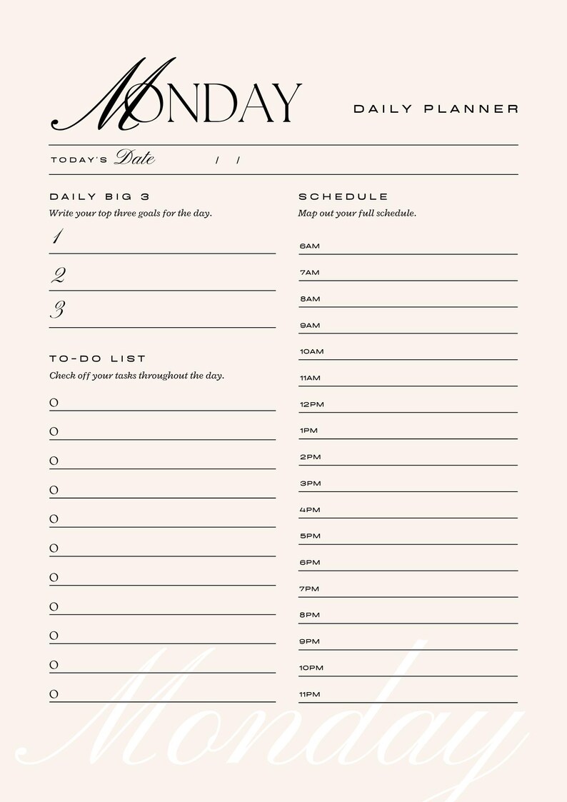 Elegant Daily Planner Printable | 7-page Digital PDF | Minimalist ...