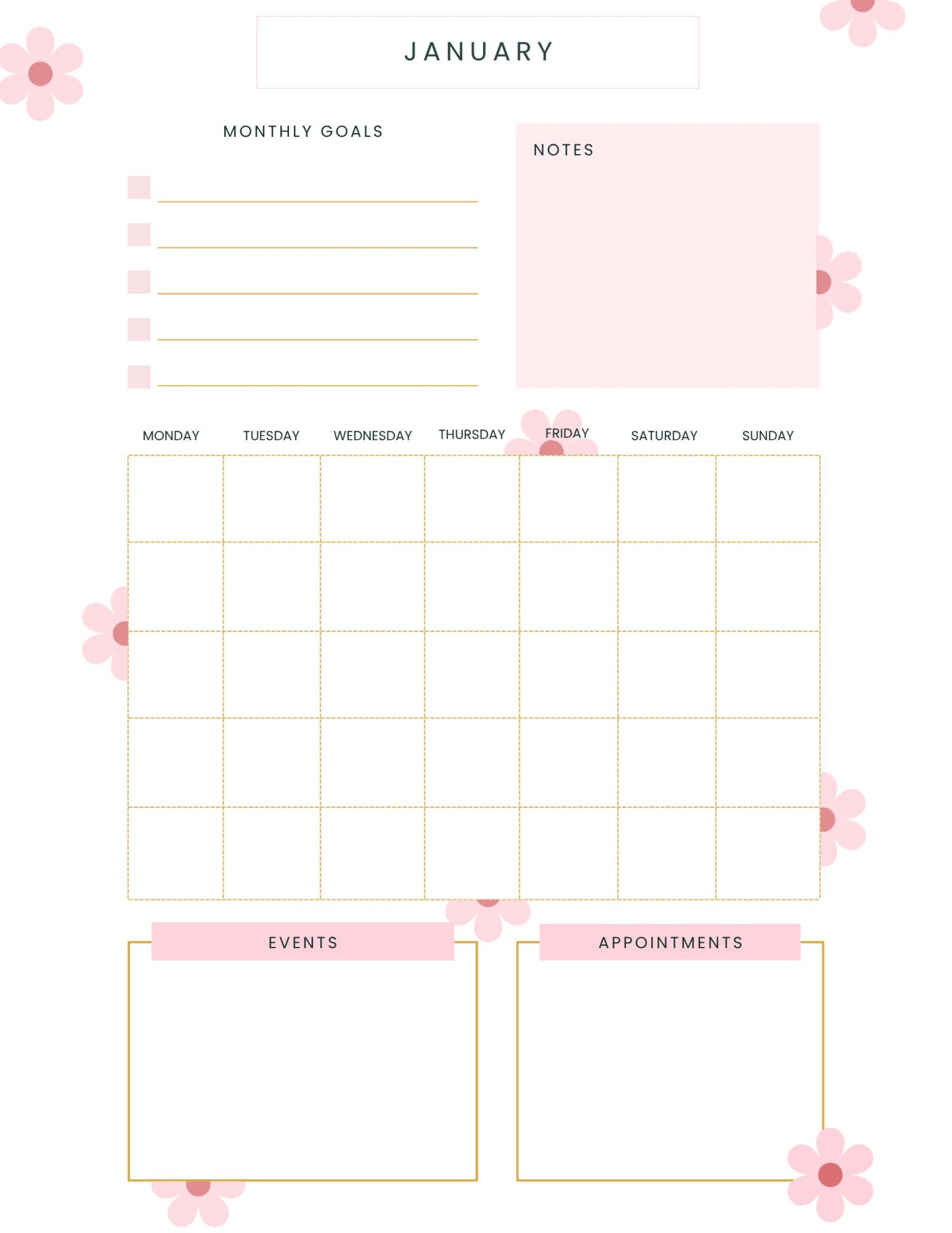 Pastel Monthly Planner Printable | Digital Download PDF | Undated ...