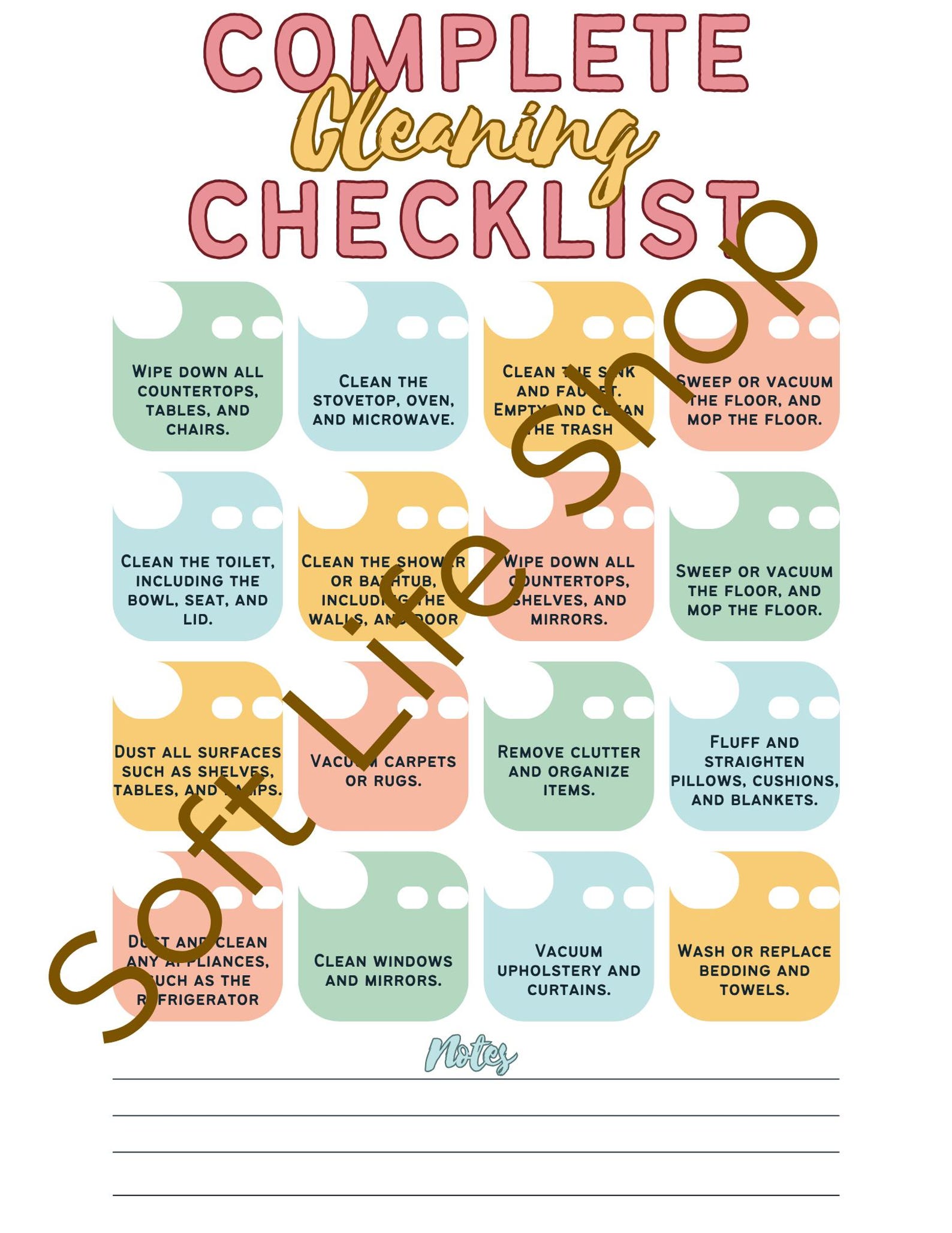 Complete Cleaning Checklist Printable | Digital Download PDF | Home ...