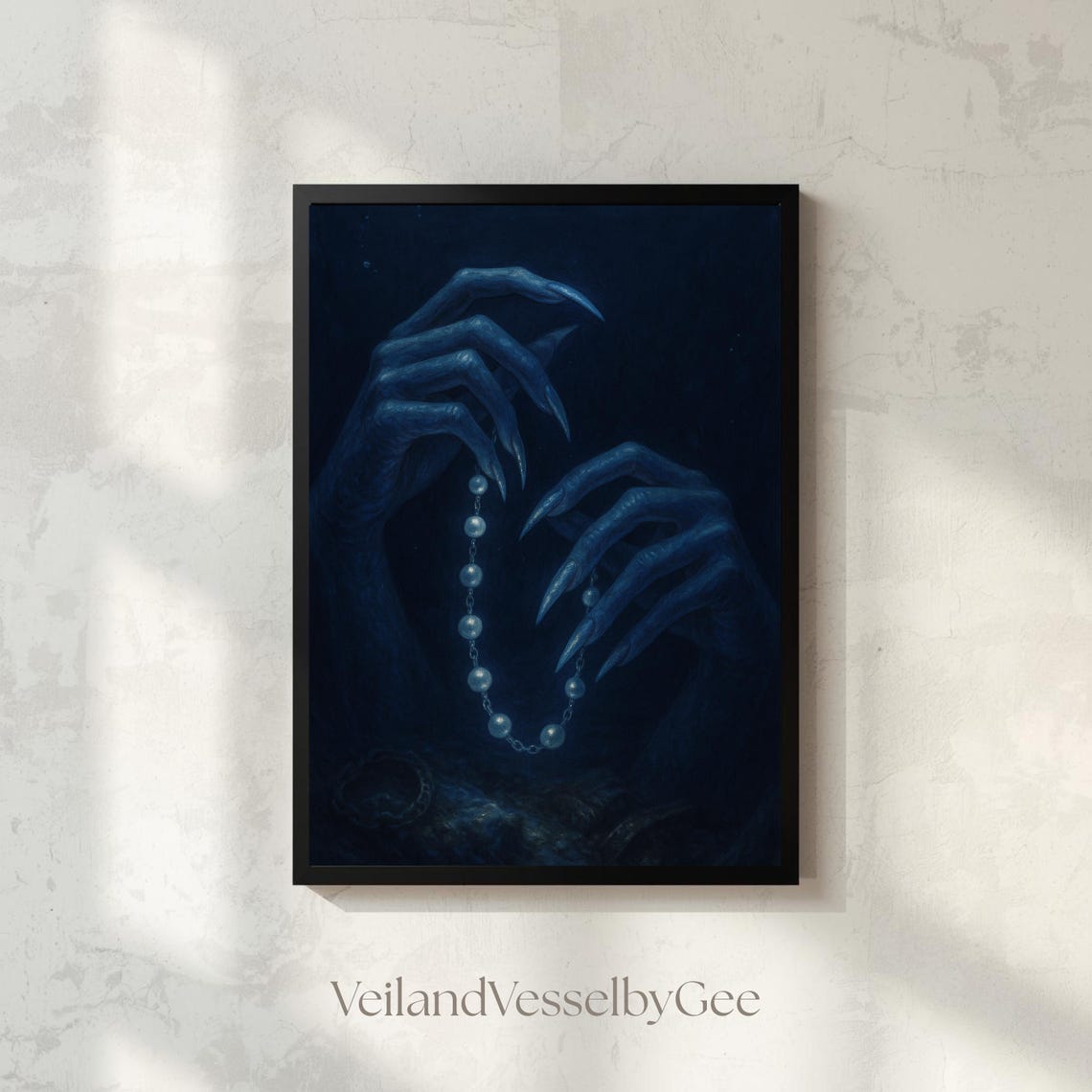 Gothic Siren Art Print: Dark Ocean Fantasy, Mermaid Pearl Necklace ...