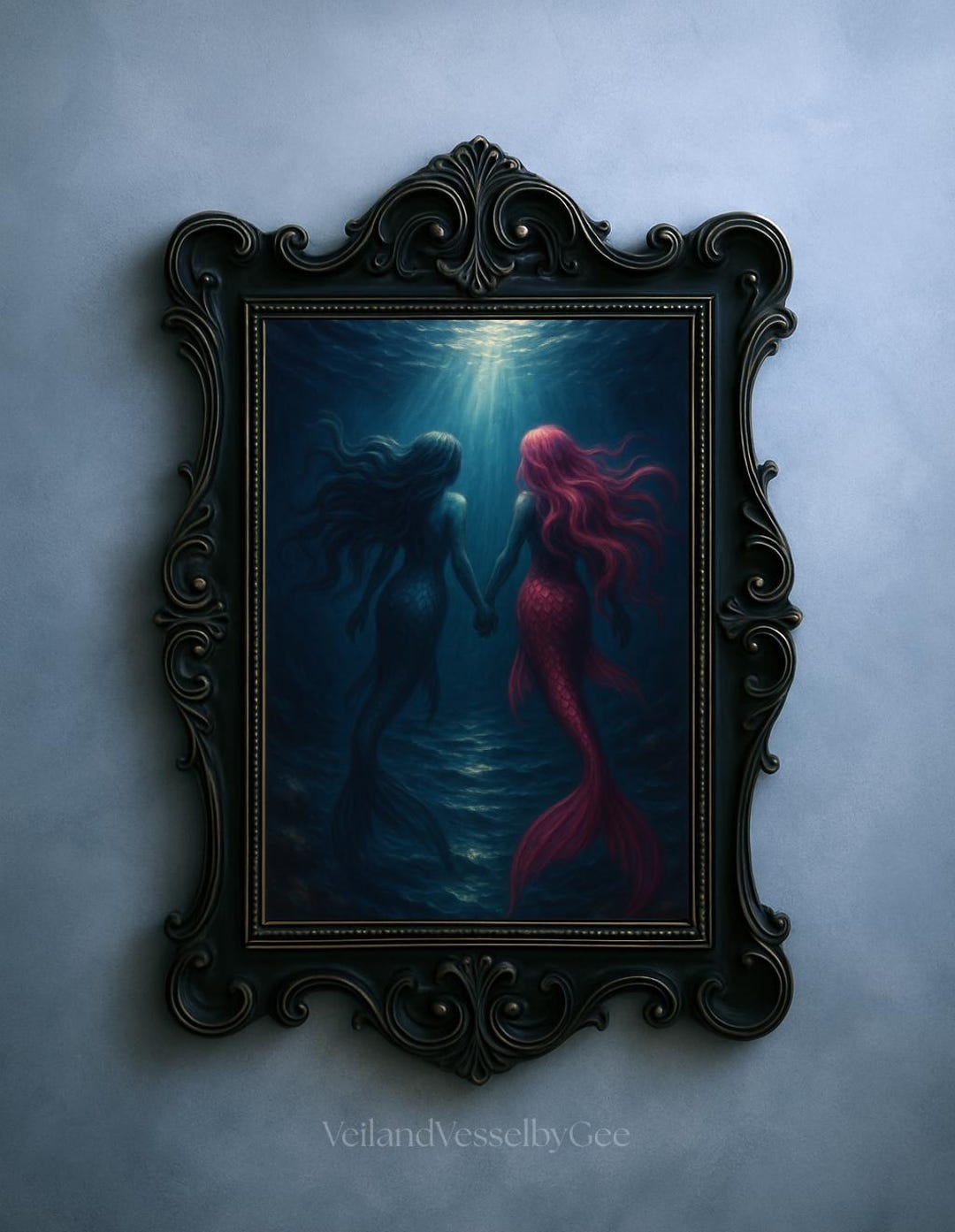 Entwined Sirens Swimming | Dark Mermaid Romance Art | Mythical Ocean ...