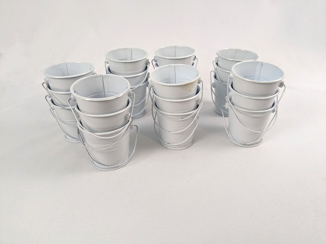 21 Small Metal Pails for Crafting 2 White Mini Buckets Wedding Favors ...