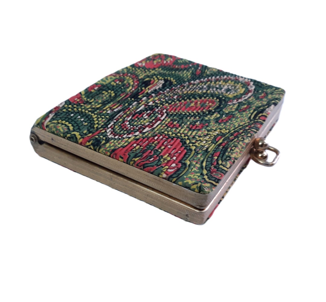 Fabric and Brass Playing Card Purse Vintage Paisley Kiss Snap Storage ...