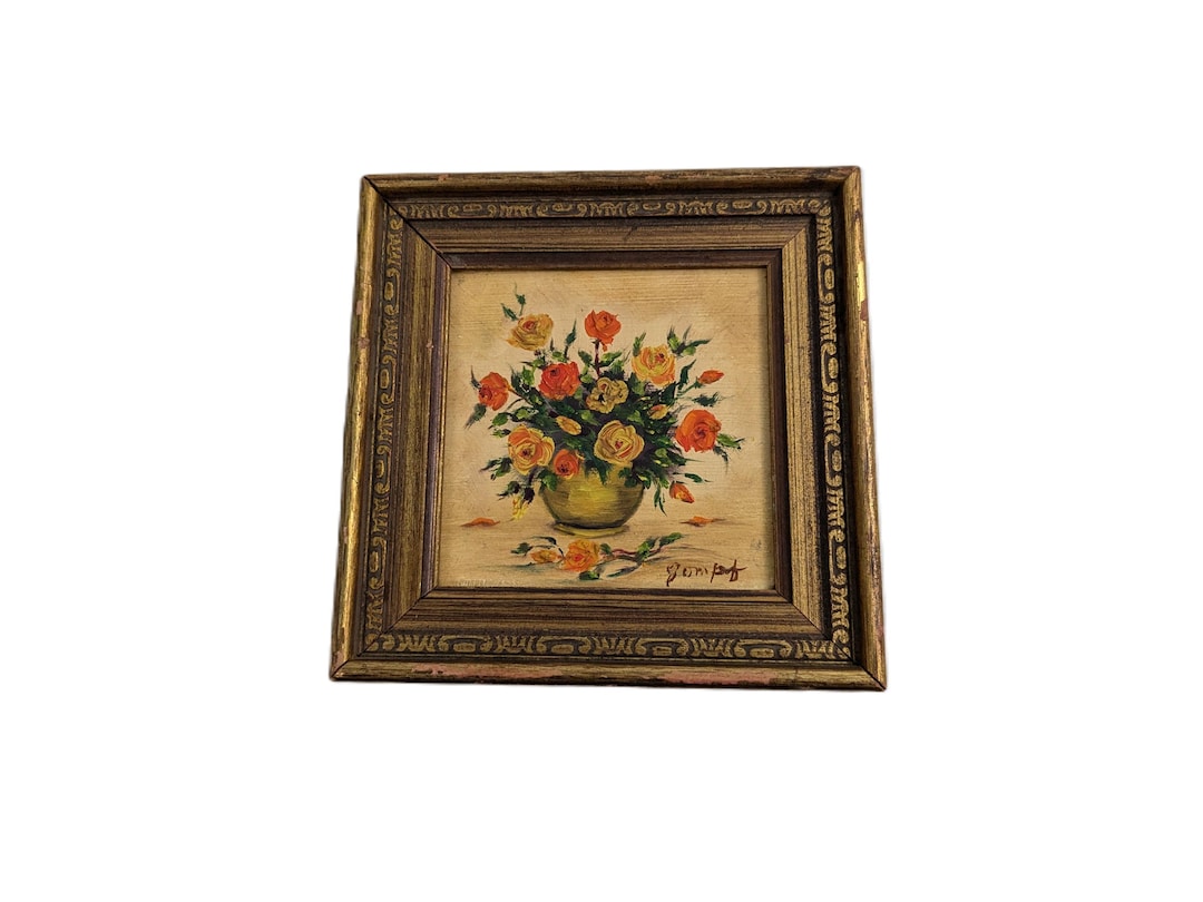 Original Floral Oil Painting by Florine Gompf ~ Vintage Shabby Small ...