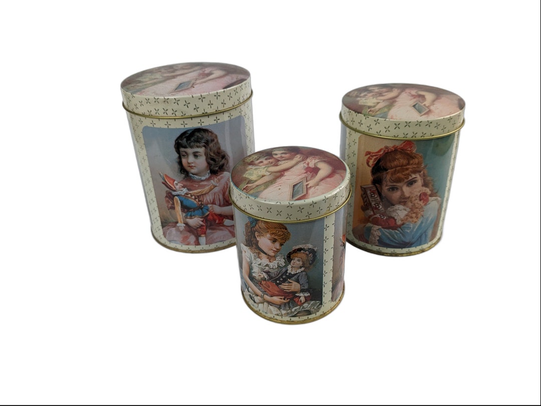Three Nesting Tins ~ Vintage Girls Playing With Toys ~ Victorian Style ...