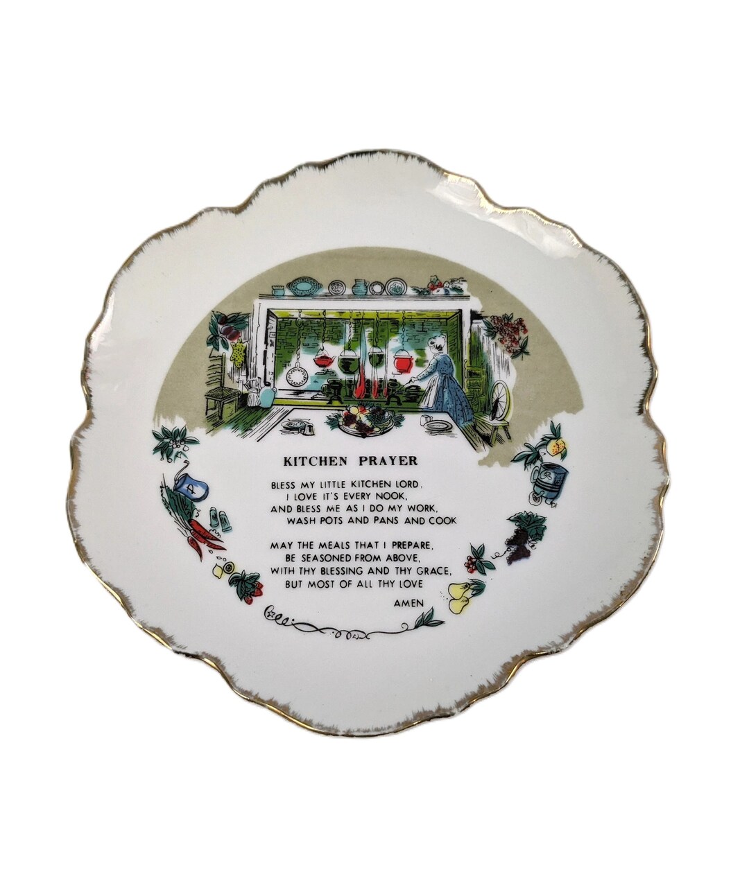 Hanging Kitchen Prayer Plate Vintage Porcelain Collectible Plaque Wall ...