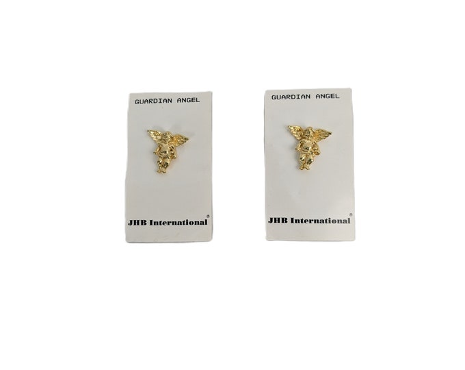 Two Guardian Angel Buttons ~ Vintage NOS JHB Gold Tone Metal Cherub Figures ~ Sewing Notions ...
