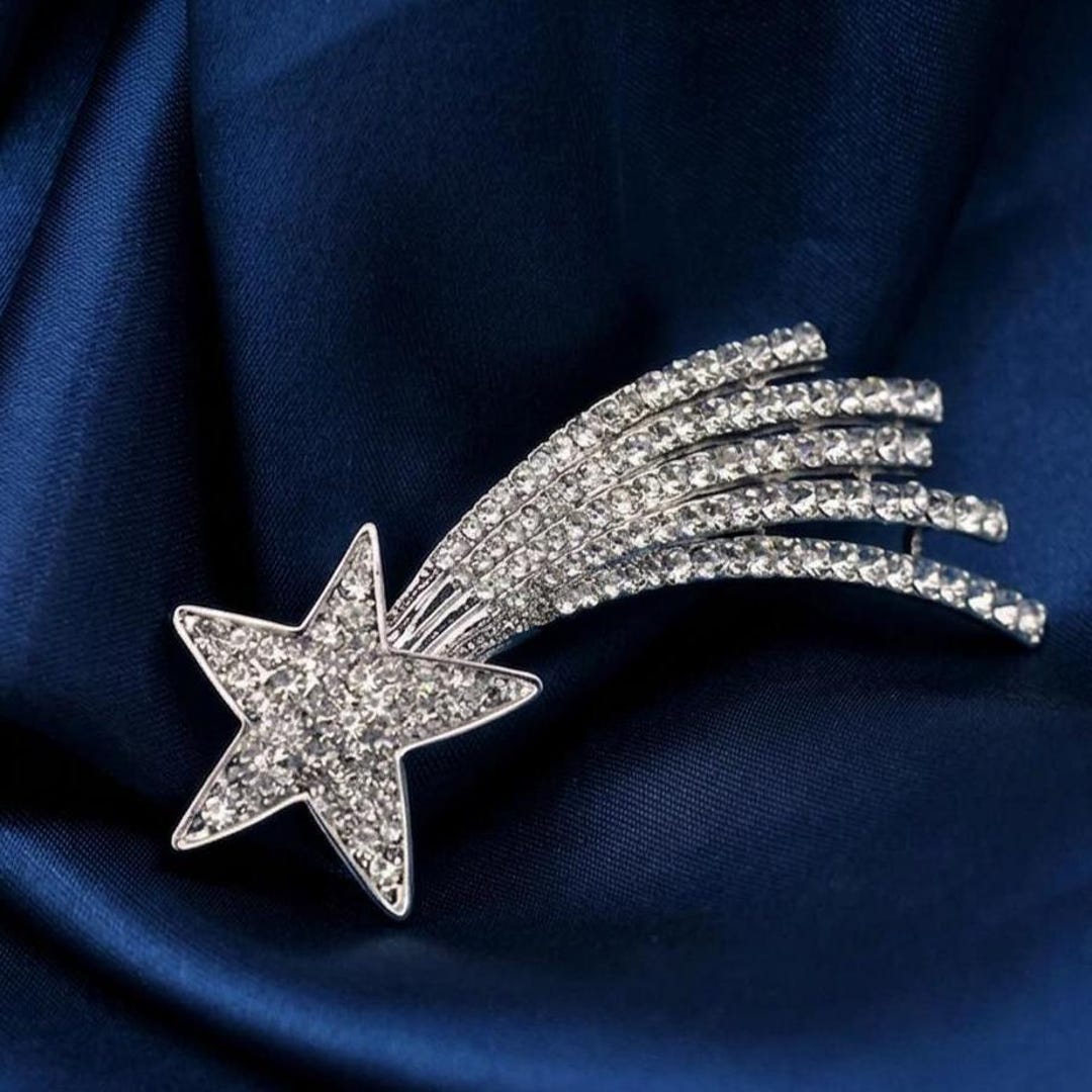 Diamond/moissanite Star Shooting Star Brooch Pin 14K Gold Plated Silver ...