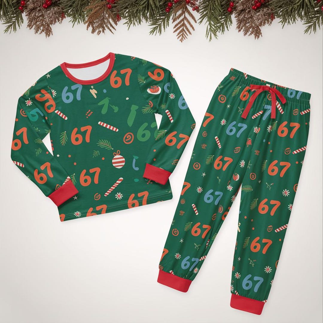 Funny 67 Meme Christmas Pajamas Set, Six Seven Christmas Pajama, Kid ...