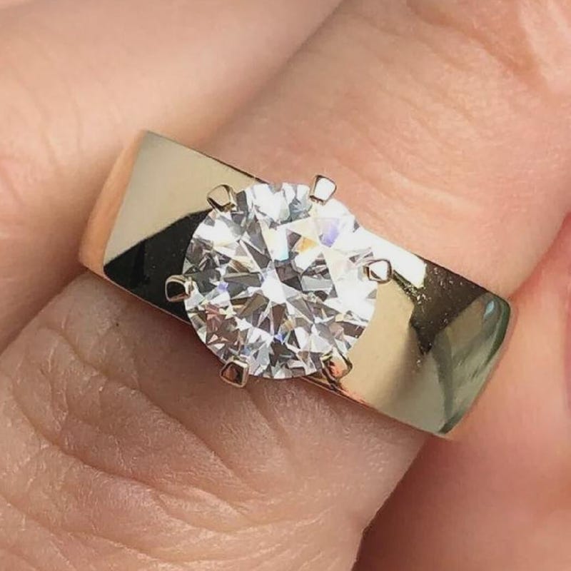 Wide Band Solitaire Ring - Etsy