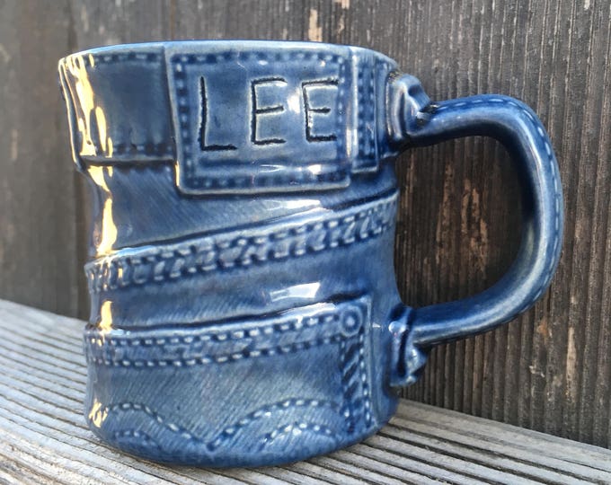 1970s Lee Jeans Ceramic Mug, 70s Denim Mug, Blue Ceramic Denim Vtg, Mid ...