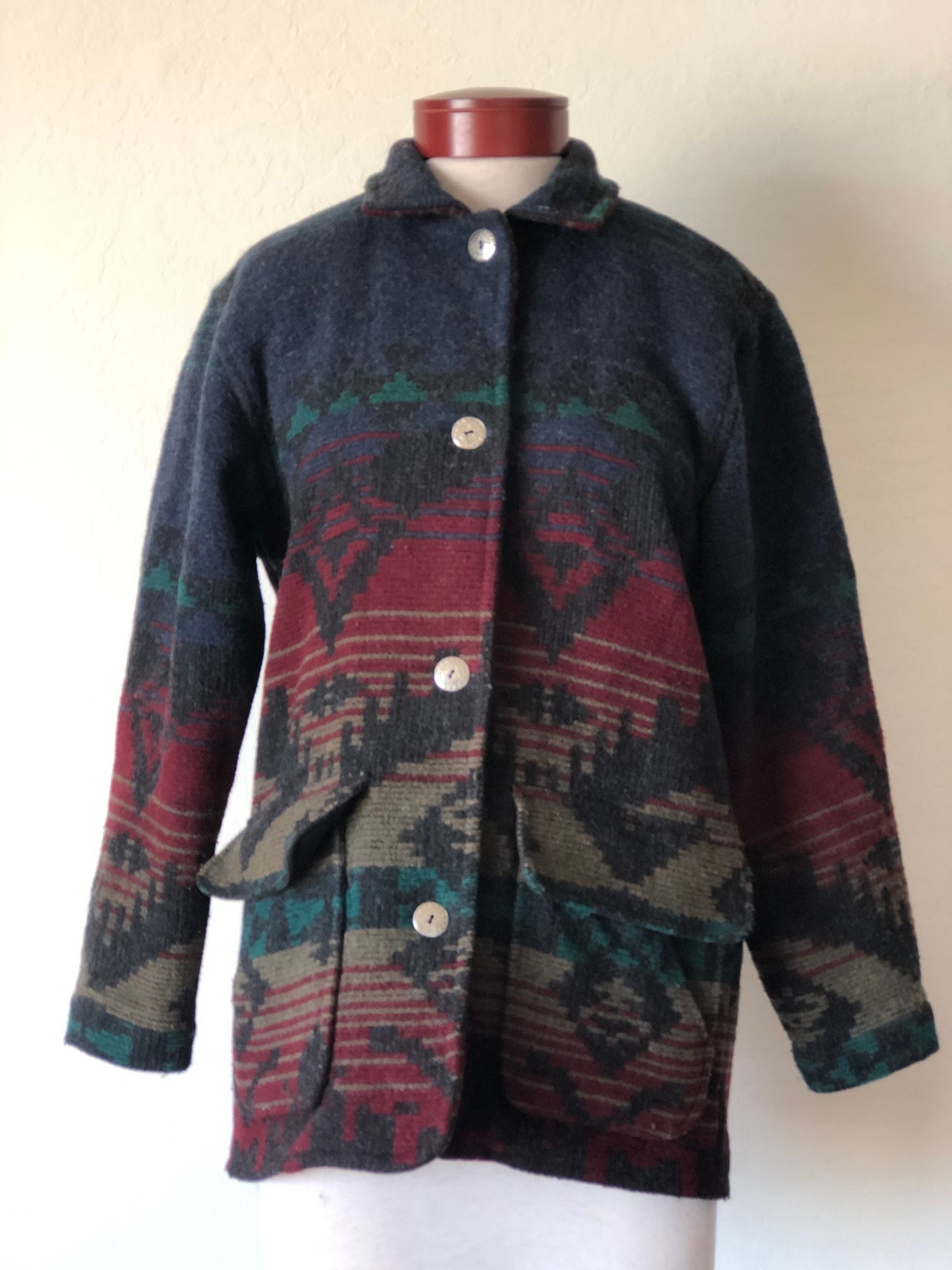 Vintage Southwestern Jacket Chore Coat 70s Boho Aztec Tribal Western ...