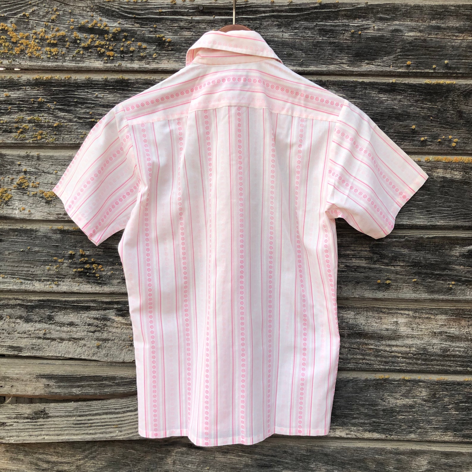 Vintage Pink Striped Blouse 60s Mod Floral Print Baby Pink Bubblegum ...