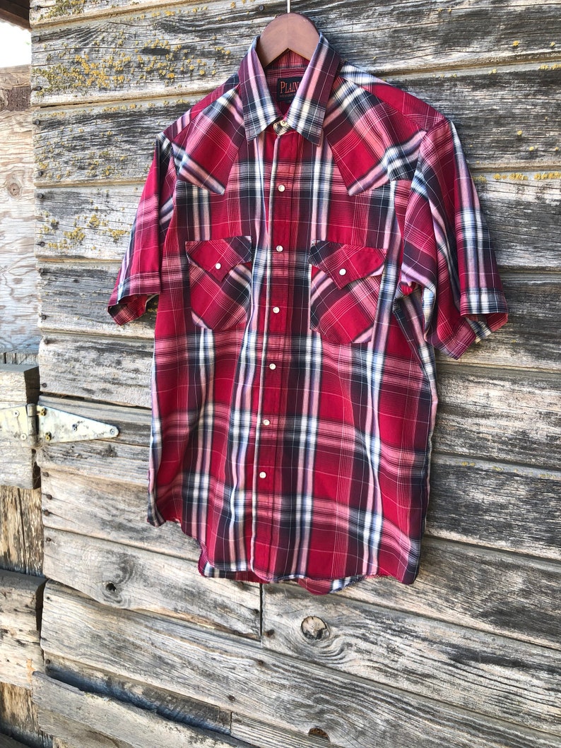 Vintage Red Western Shirt M Short Sleeve Plains Cowboy Pearl - Etsy