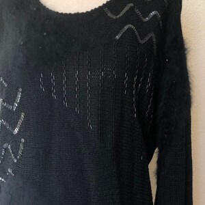 Vintage Black Beaded Angora Sweater 80s Glam 1980s Embellished Sequin Black Sweater Dolman ...