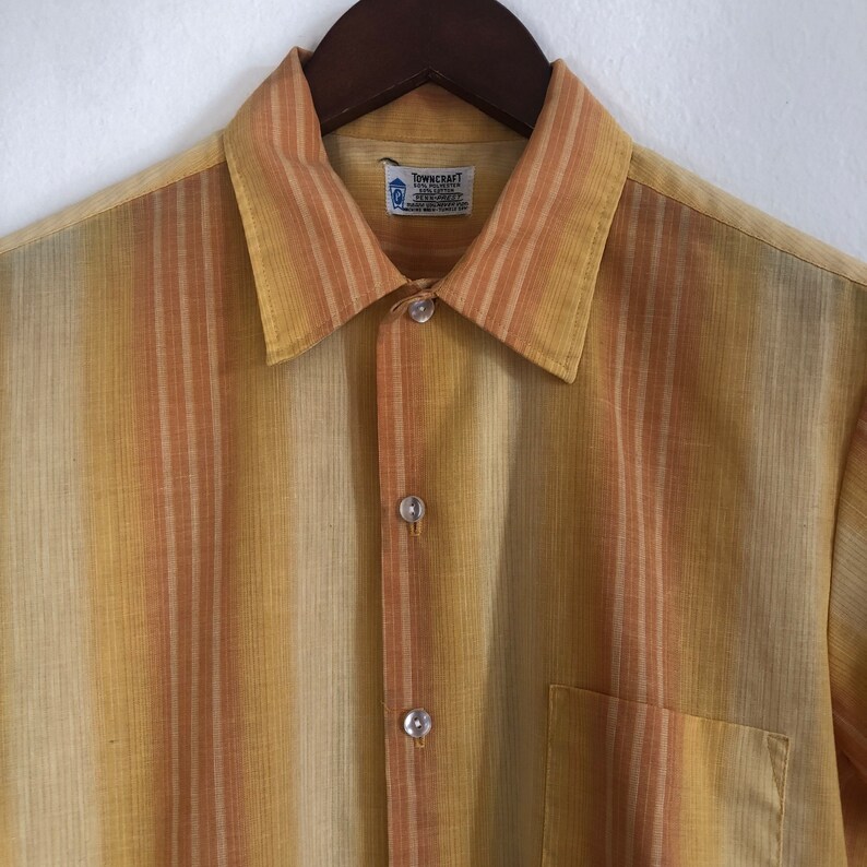 Vintage Towncraft Shirt Striped Mustard Yellow Gold Orange Short Sleeve ...