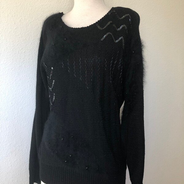 Black Beaded Sweater - Etsy