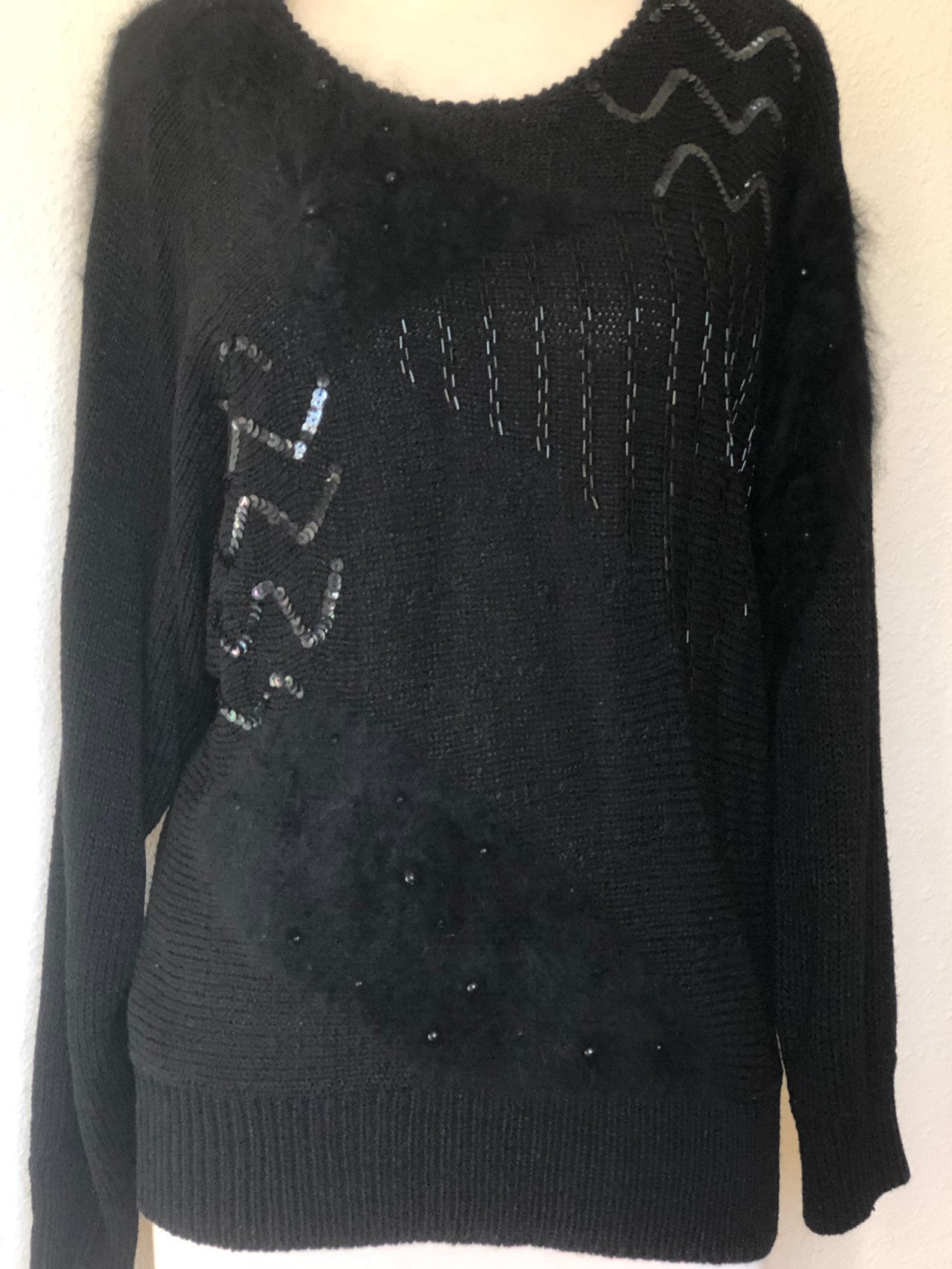 Vintage Black Beaded Angora Sweater 80s Glam 1980s Embellished - Etsy