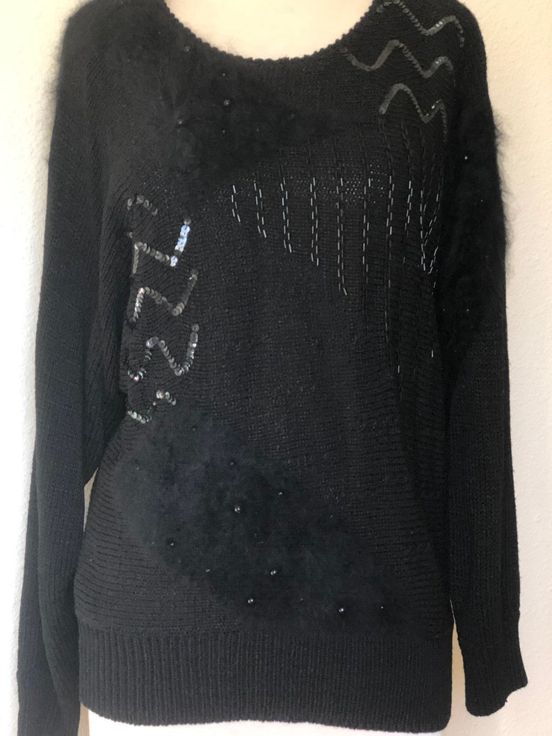 Vintage Black Beaded Angora Sweater 80s Glam 1980s Embellished - Etsy