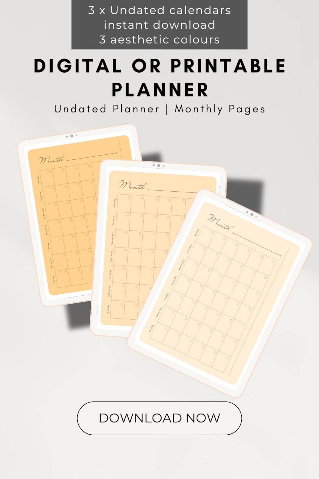 Minimalist Monthly Calendar Printable | 3 Peach Shades (digital ...