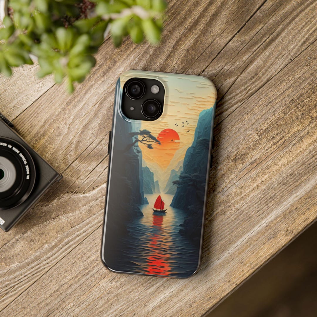 Mountain Sunset Phone Case, Nature Lake Landscape Art Design Tough ...