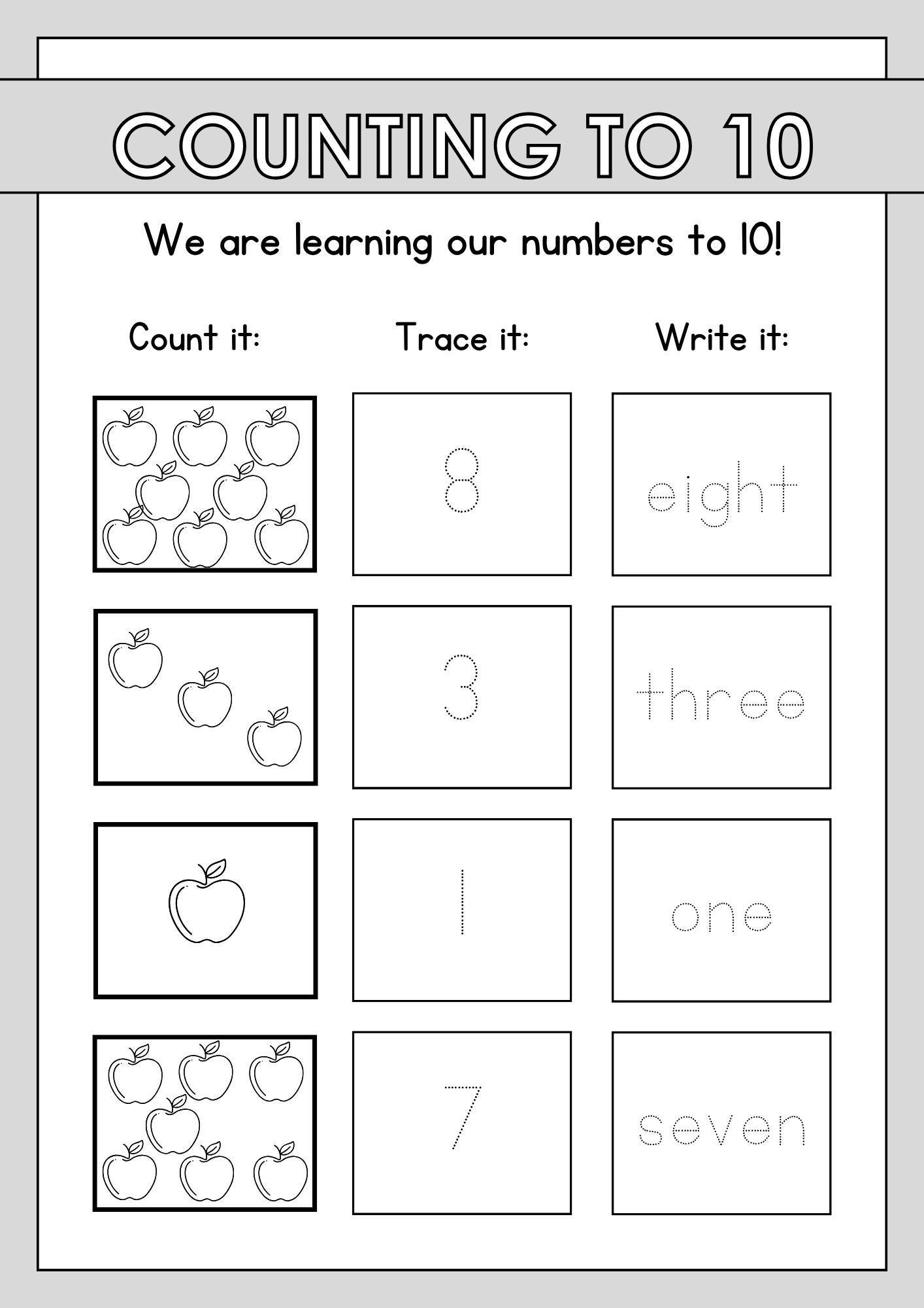 Math Worksheet Nursery: Number Tracing, Counting (PDF Printable A4 Size ...