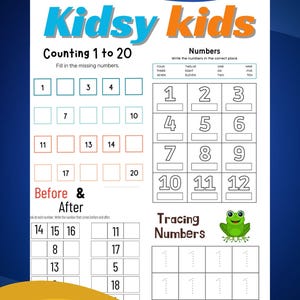 Math Worksheet Nursery: Number Tracing, Counting (PDF Printable A4 Size ...