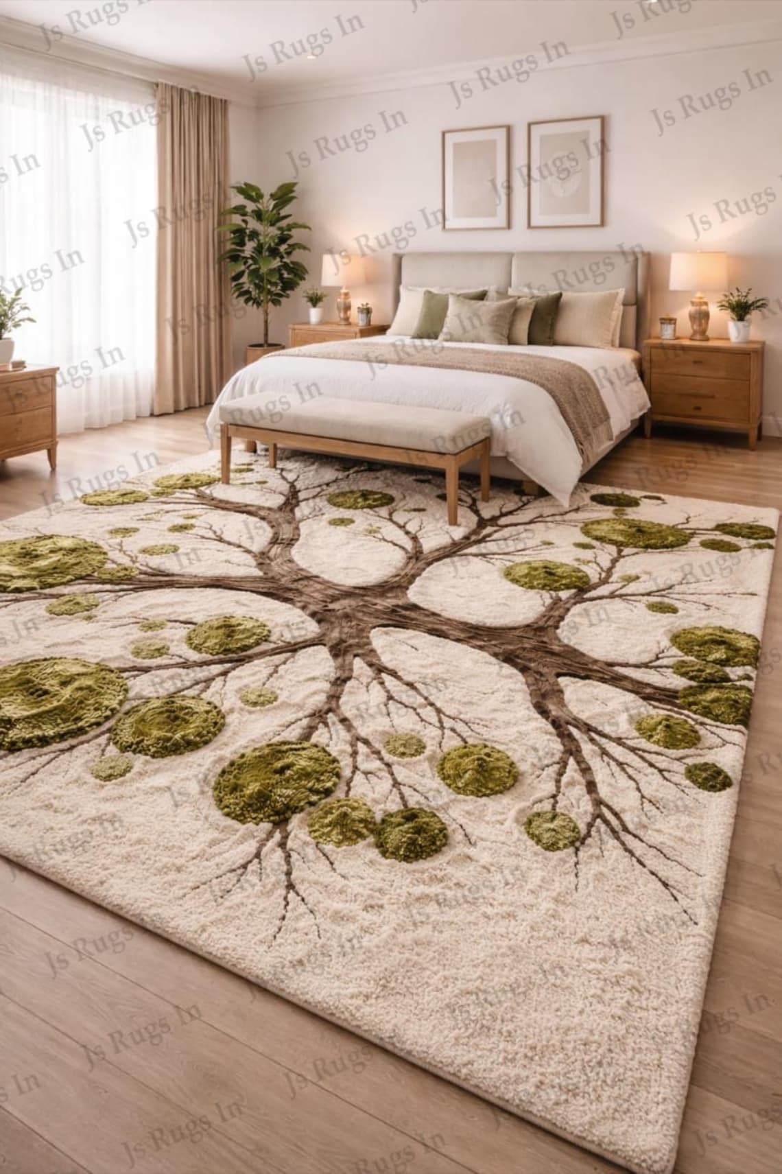 Hand Tufted Tree of Life Wool Rug | Nature Inspired Botanical Area Rug ...