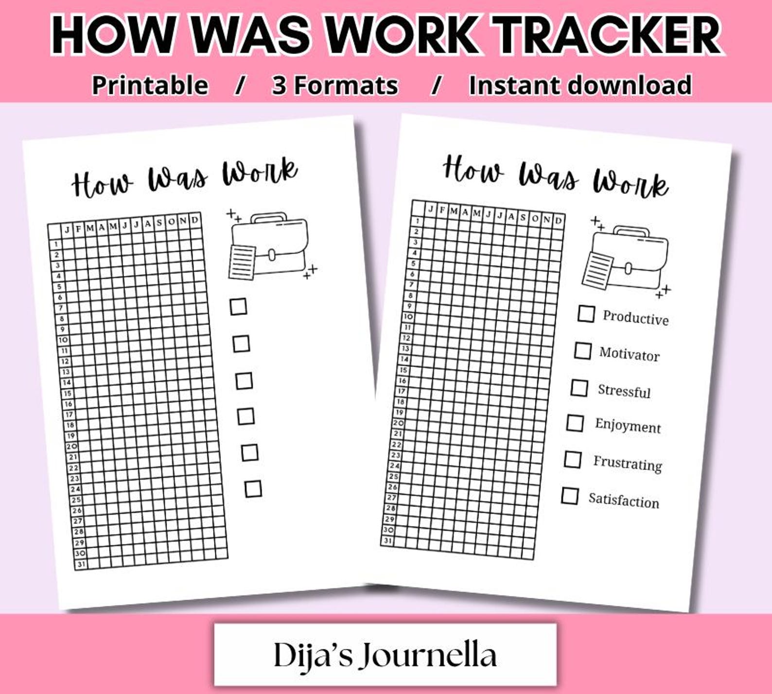 How Was Work Tracker | PRINTABLE Journal Page | Planner Page | Yearly ...