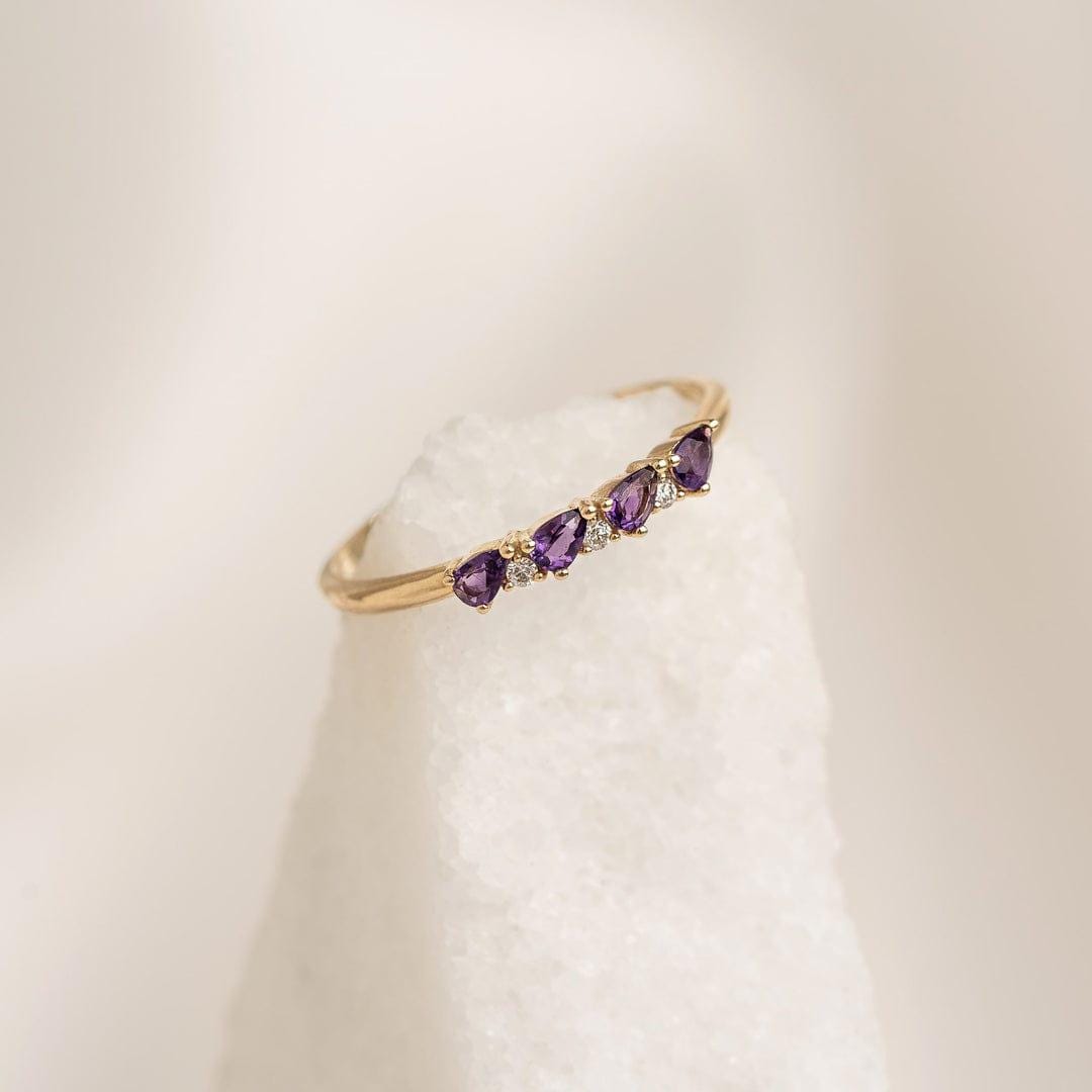 February Birthstone Pear Ring 14k Gold - Amethyst and CZ Diamond ...