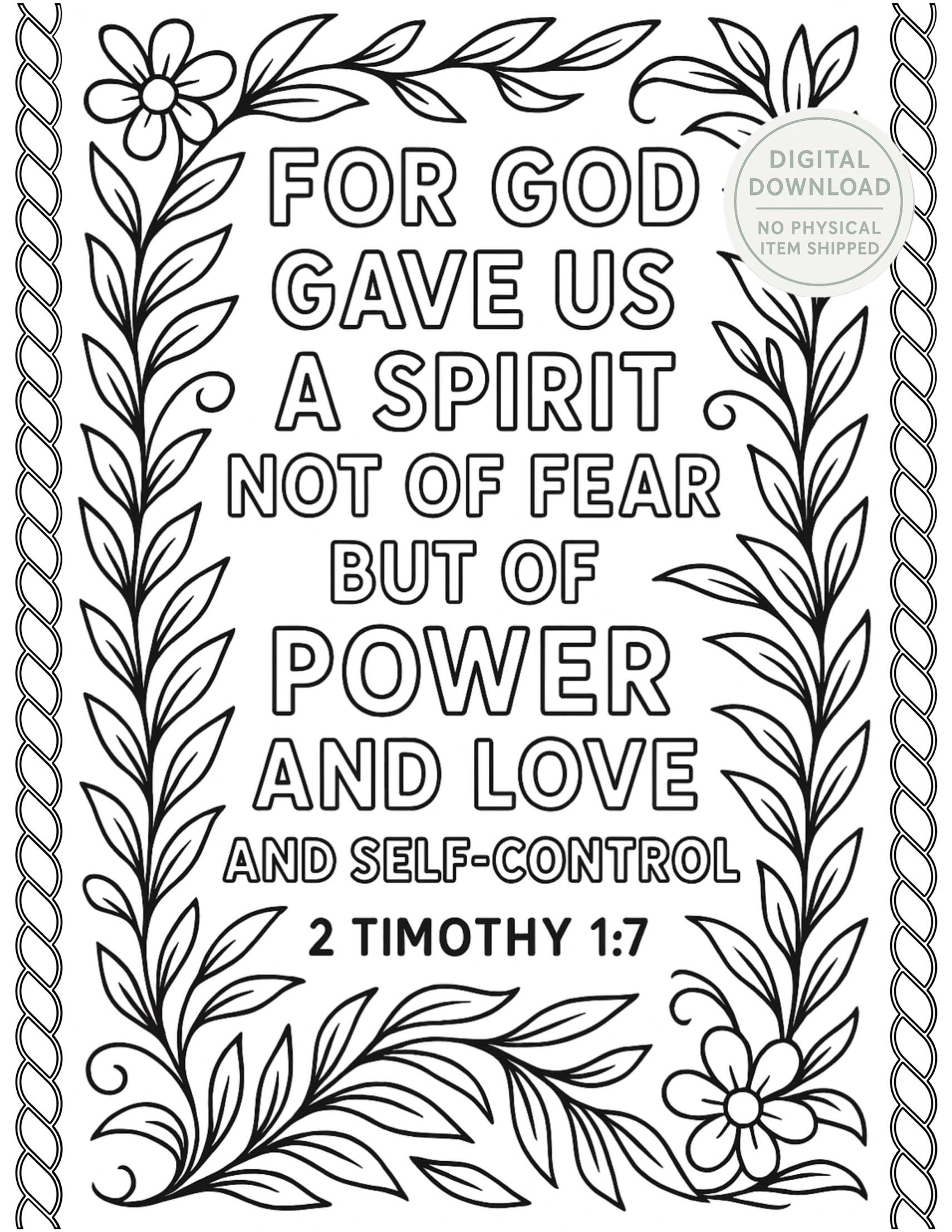 For God Gave Us a Spirit Not of Fear Coloring Page – 2 Timothy 1:7 ...